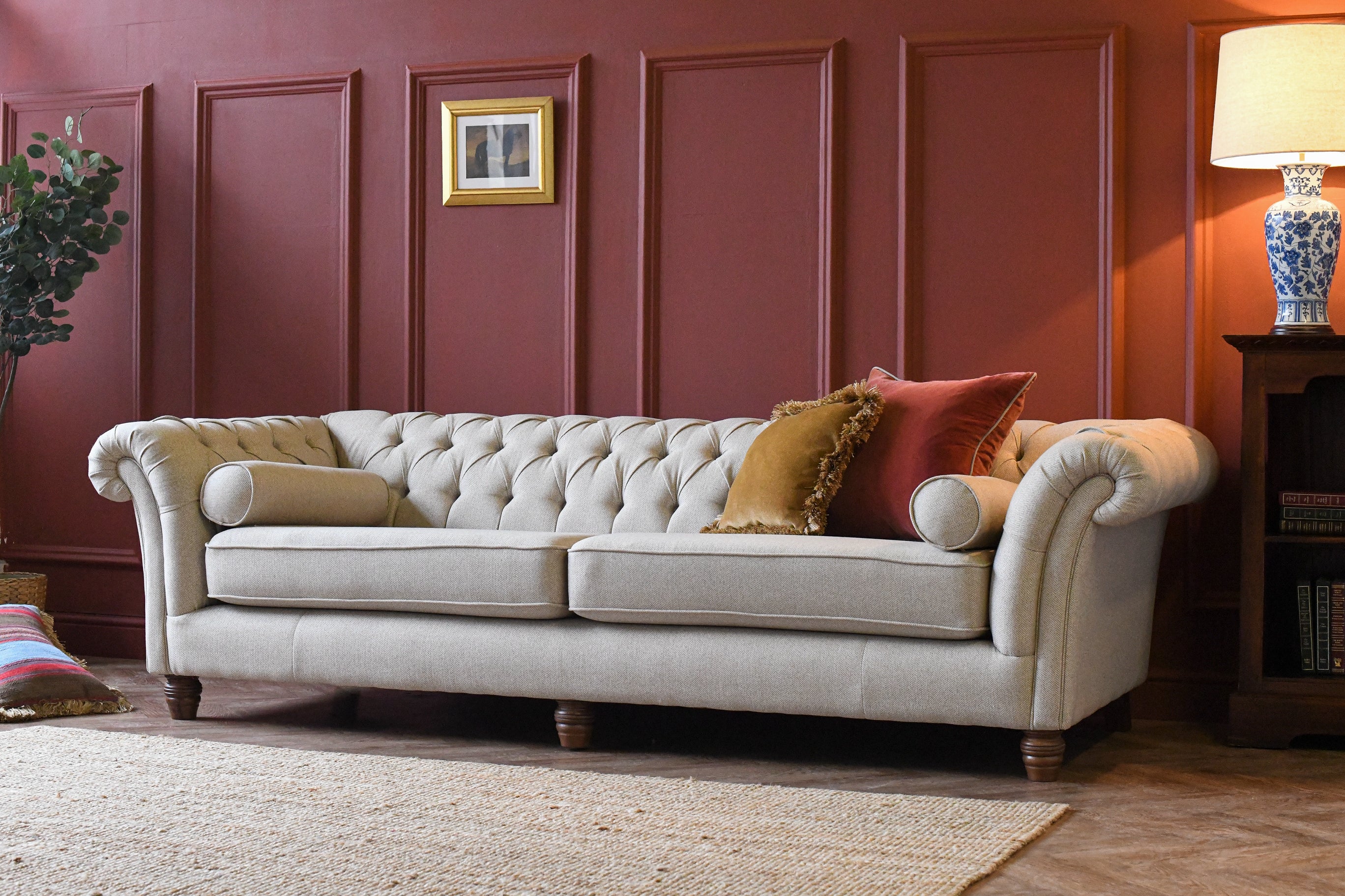 Grosvenor 4 Seater Sofa Heather Herringbone Flax – SofaSofa