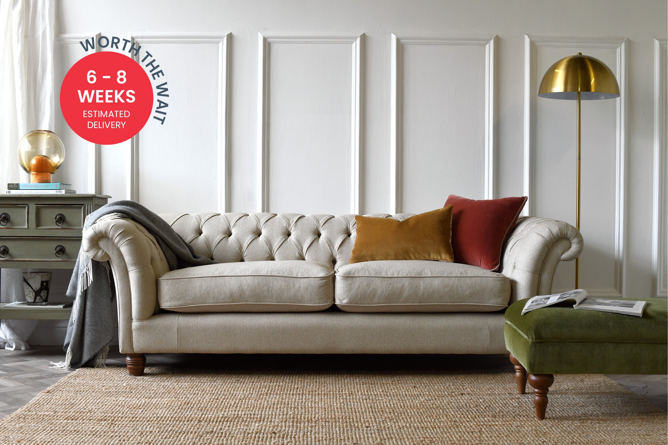 Grosvenor 3 Seater Sofa Heather Herringbone Flax – SofaSofa