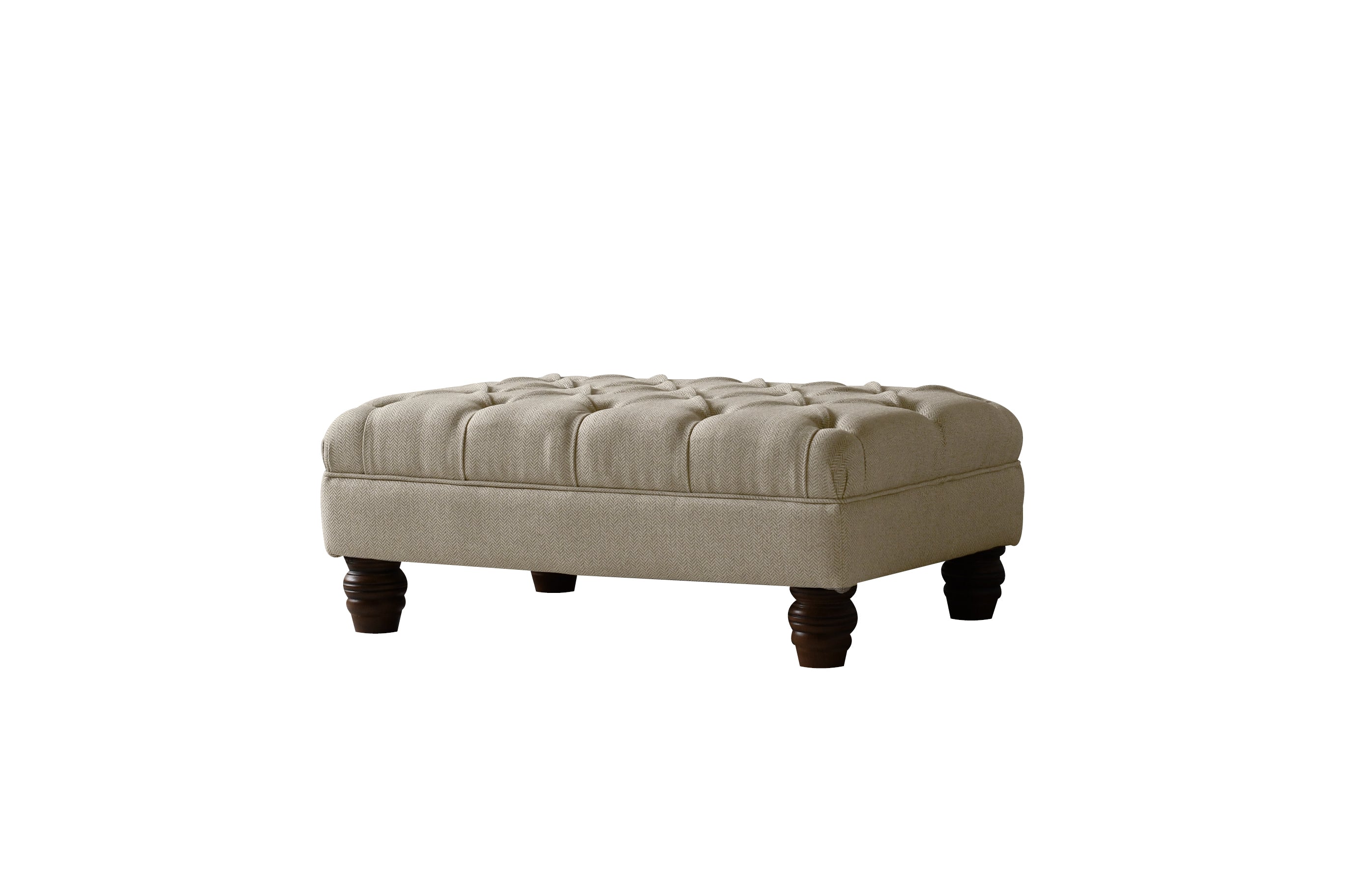 Grosvenor Button Bench Footstool Heather Herringbone Flax – SofaSofa
