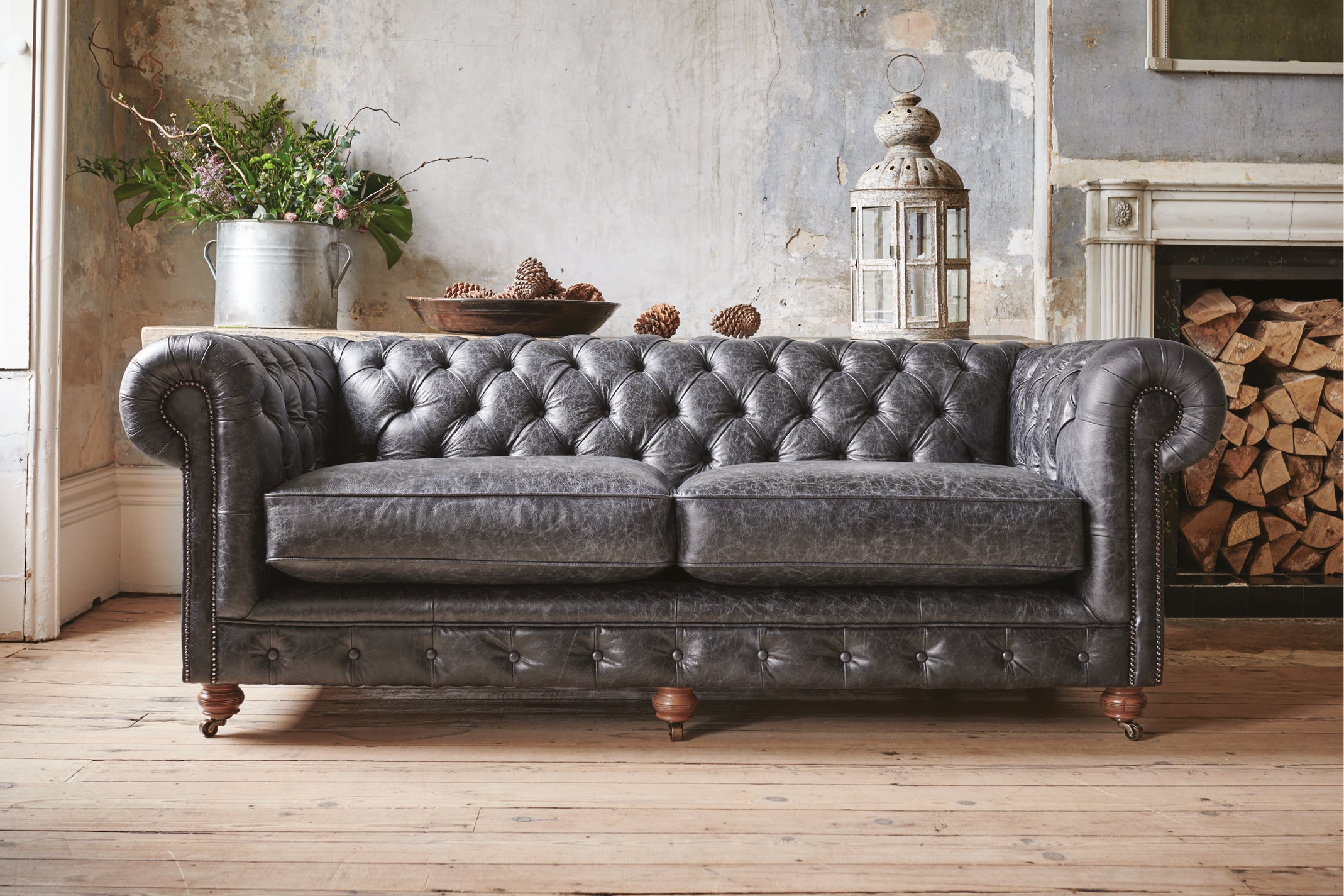 Grand Chesterfield 3 Seater Sofa Vintage Slate – SofaSofa